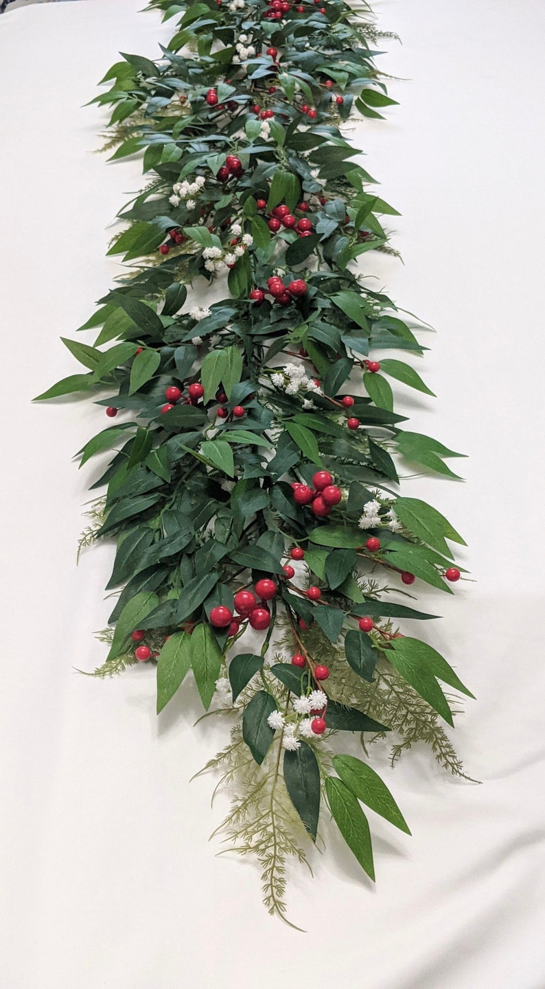 Winter Garland With Italian Ruscus and Red Berries Christmas - Etsy