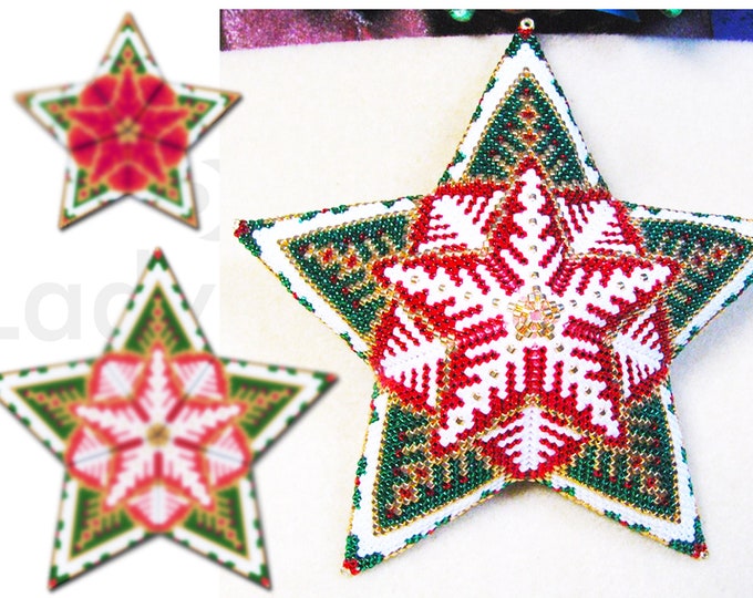 Handmade Beaded 3D Star Ornament, Finished Stitched Christmas Star ...