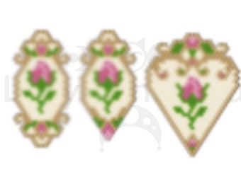 Peyote Brick Stitch Pattern Pendant and Earrings Red Roses Triangle ...