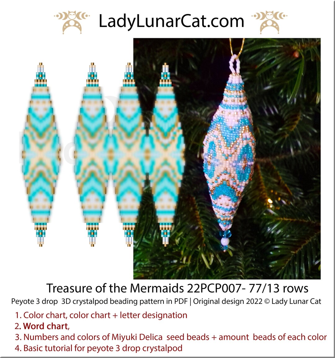 Small Christmas Ornament Beading Tutorial Peyote 3drop Pod Pattern DIY ...