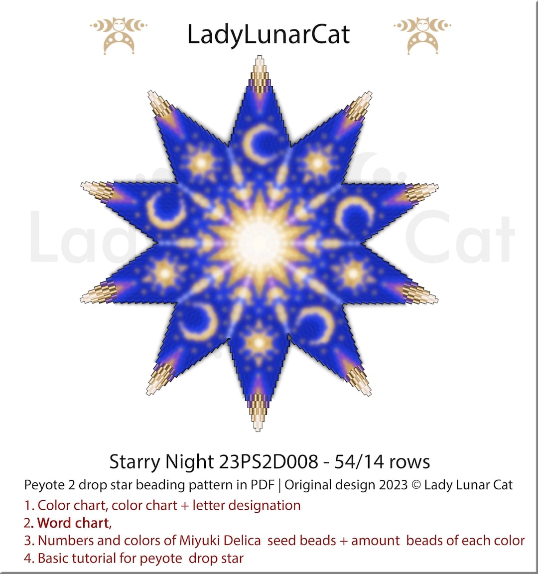 Peyote 2 Drop Star Pattern for Beading - Starry Night 23PS2D008 14 Rows ...