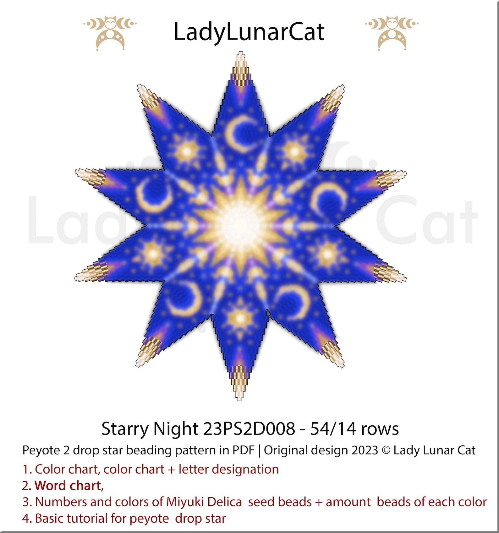 Peyote 2 Drop Star Pattern for Beading - Starry Night 23PS2D008 14 Rows ...