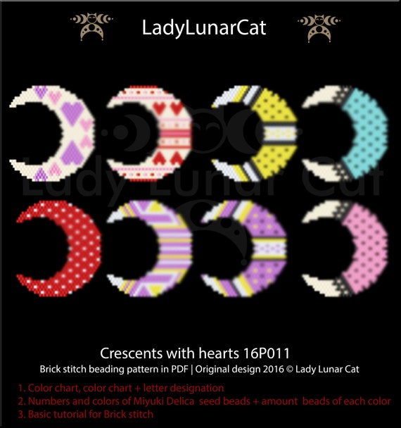 Moon Brick Stitch Pattern for Beading Crescents With Hearts - Etsy