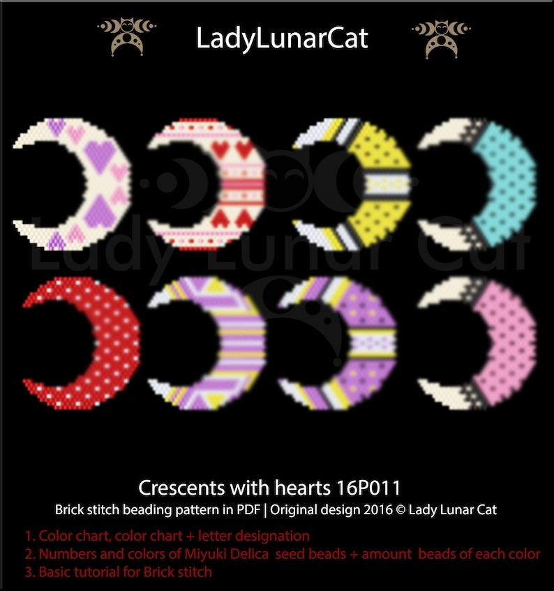 Moon Brick Stitch Pattern for Beading Crescents With Hearts - Etsy