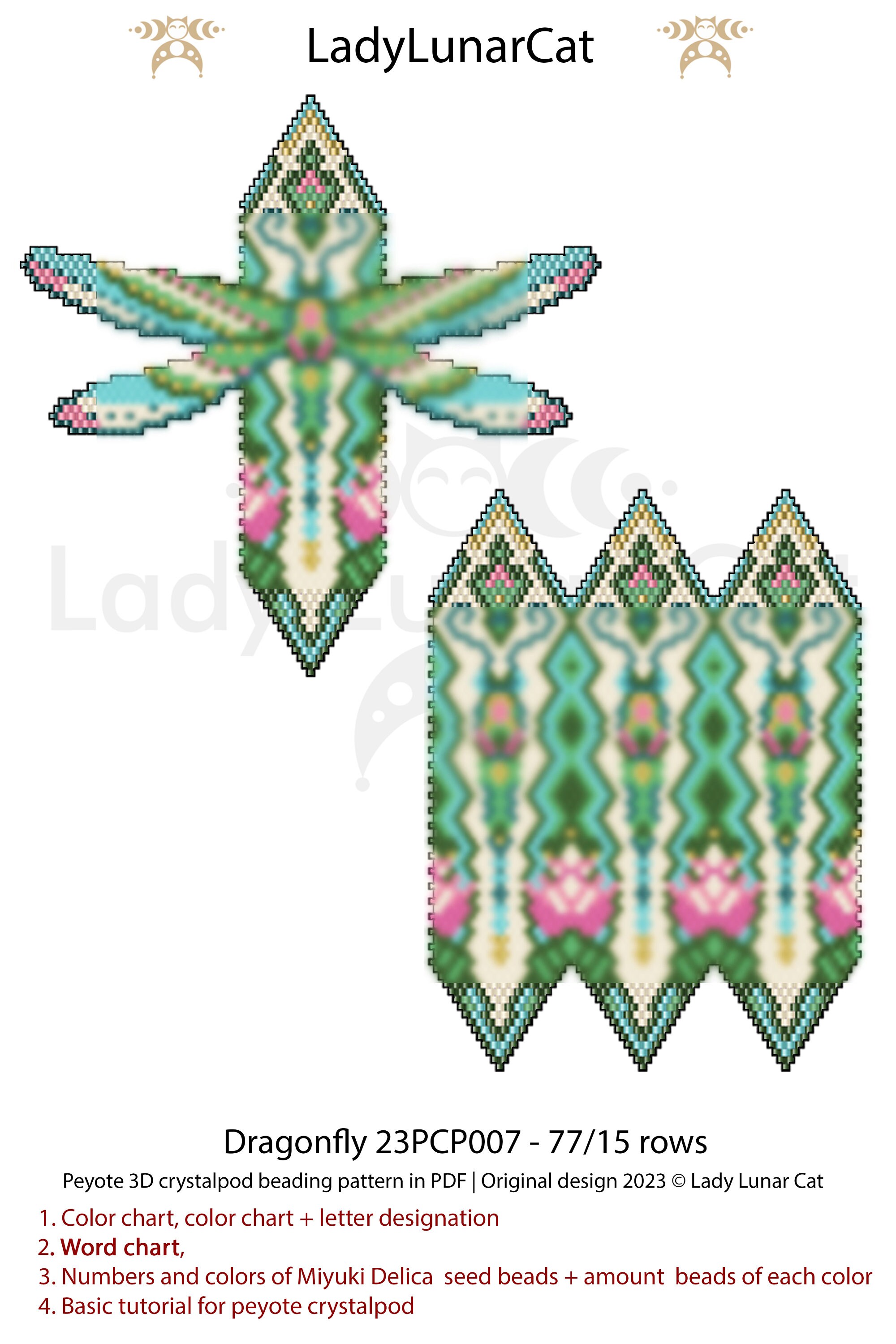 Peyote Pod Pattern for Seed Beads, Dragonfly Beadwoven, Dragonfly ...