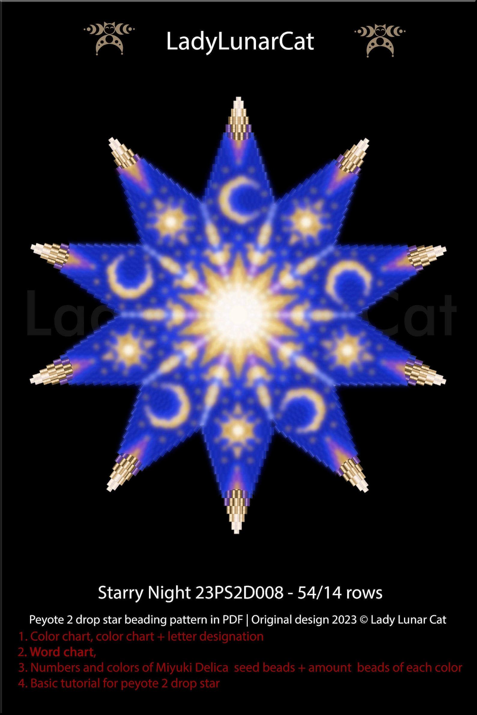 Peyote 2 Drop Star Pattern for Beading - Starry Night 23PS2D008 14 Rows ...