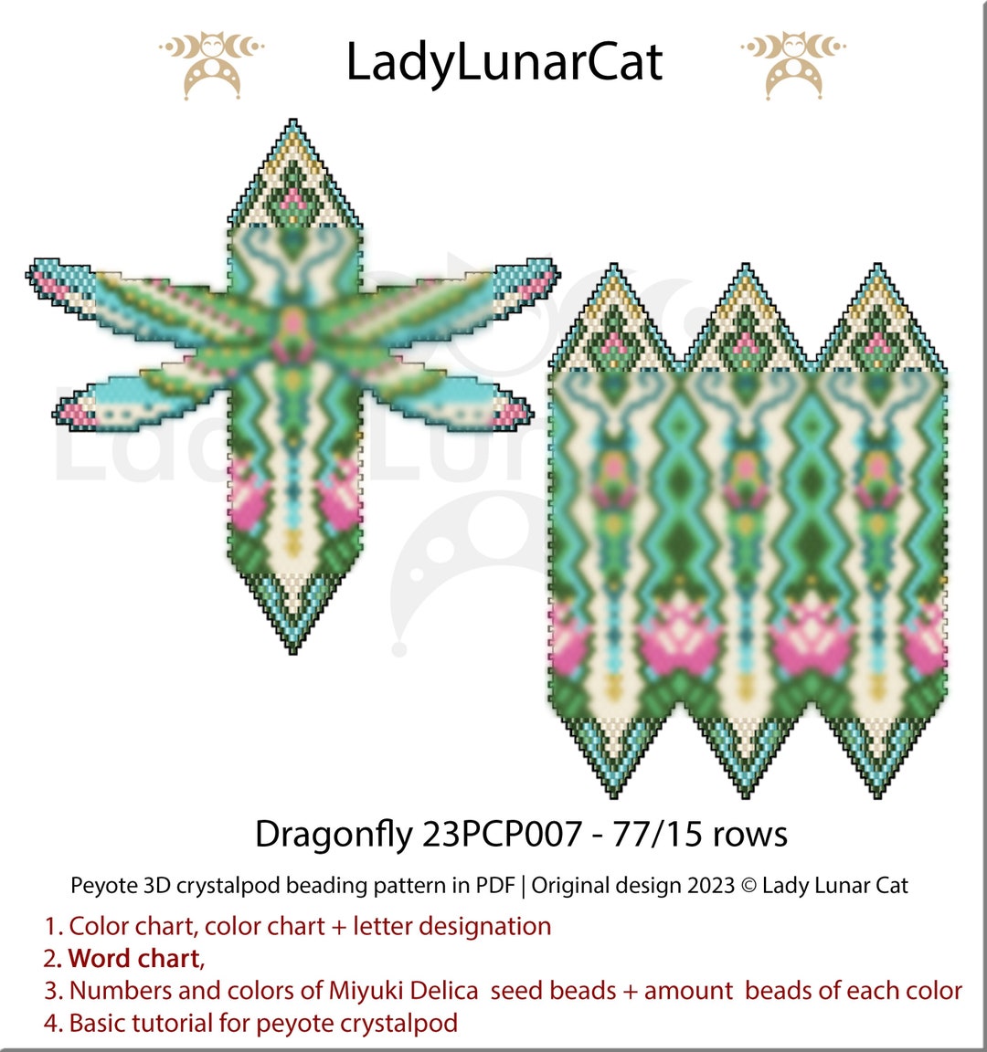 Peyote Pod Pattern for Seed Beads, Dragonfly Beadwoven, Dragonfly ...