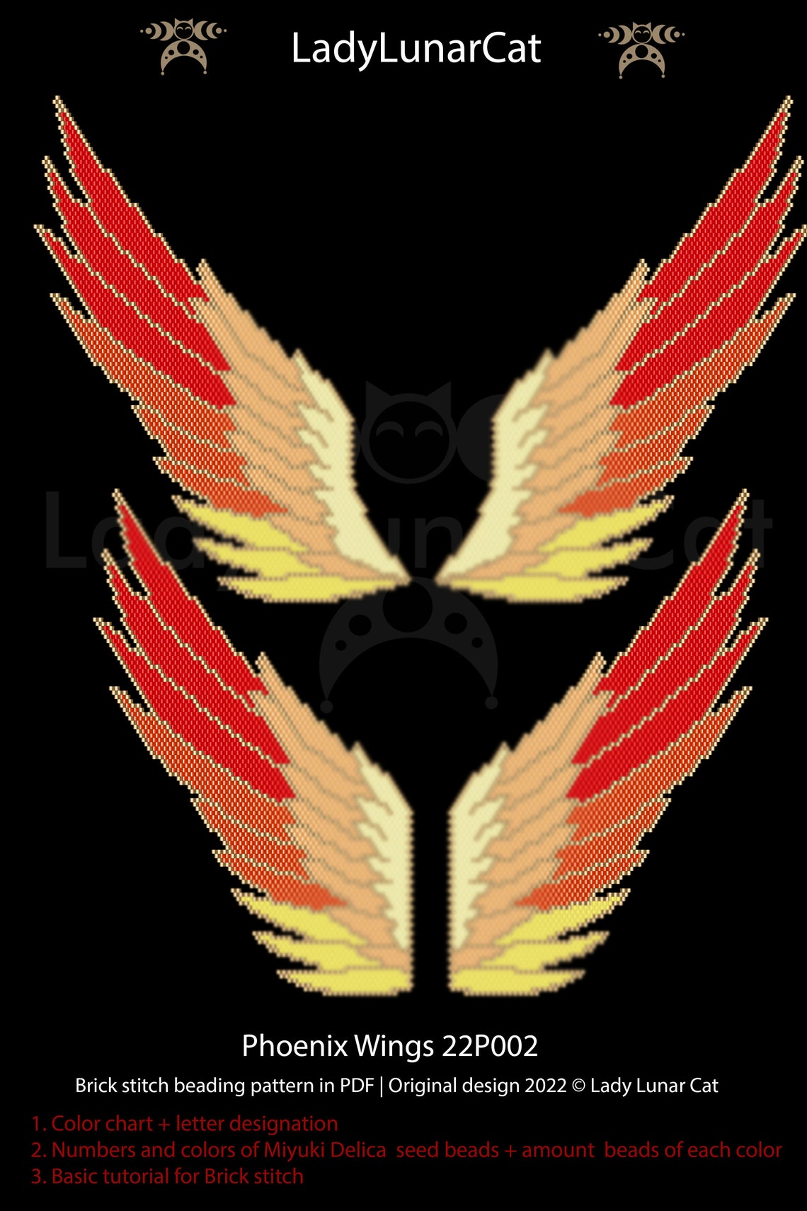 Brick Stitch Pattern for Beading Phoenix Wings 22P002 - Etsy
