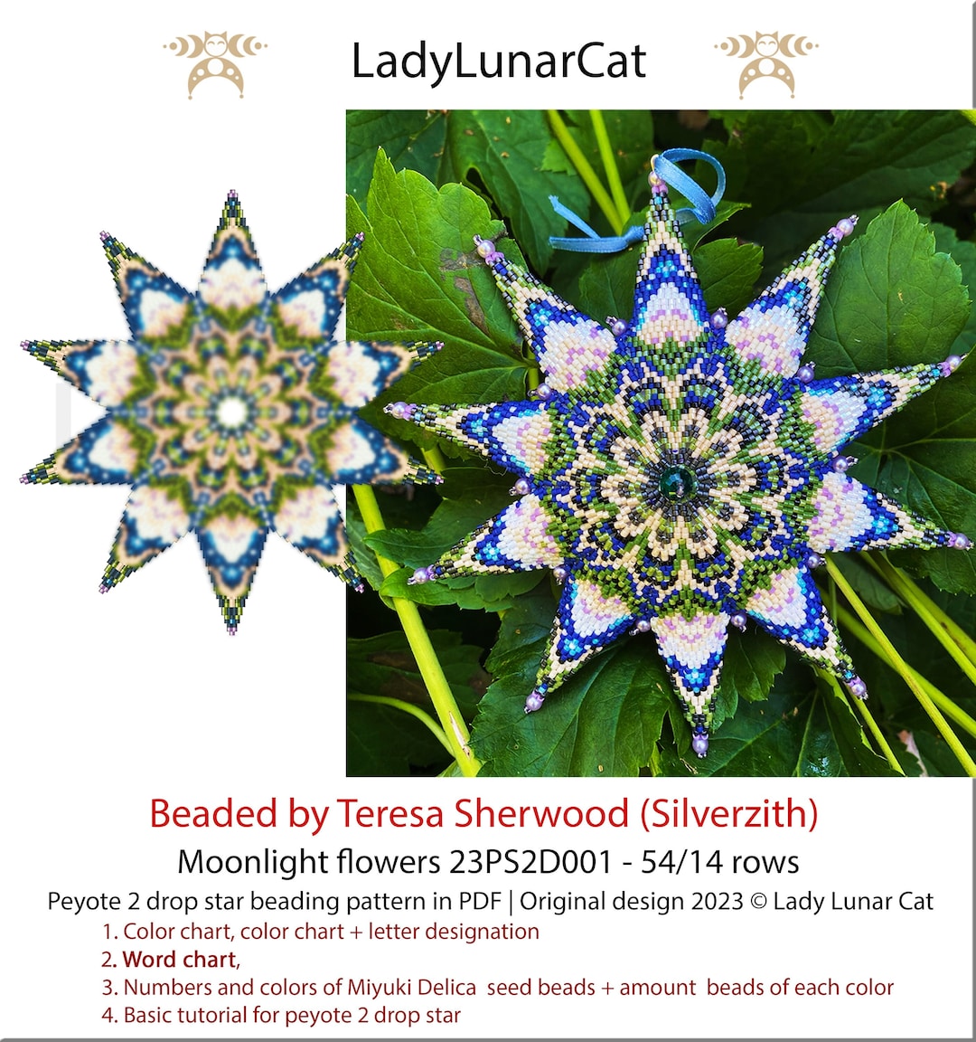 Ornament Beading Tutorial - Peyote 2 Drop Star Pattern - DIY Mandala ...