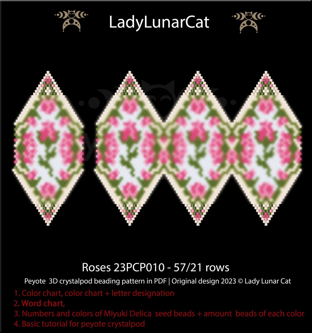 Peyote Pod Pattern for Seed Beads Roses 23PCP010 21 Rows Basic ...