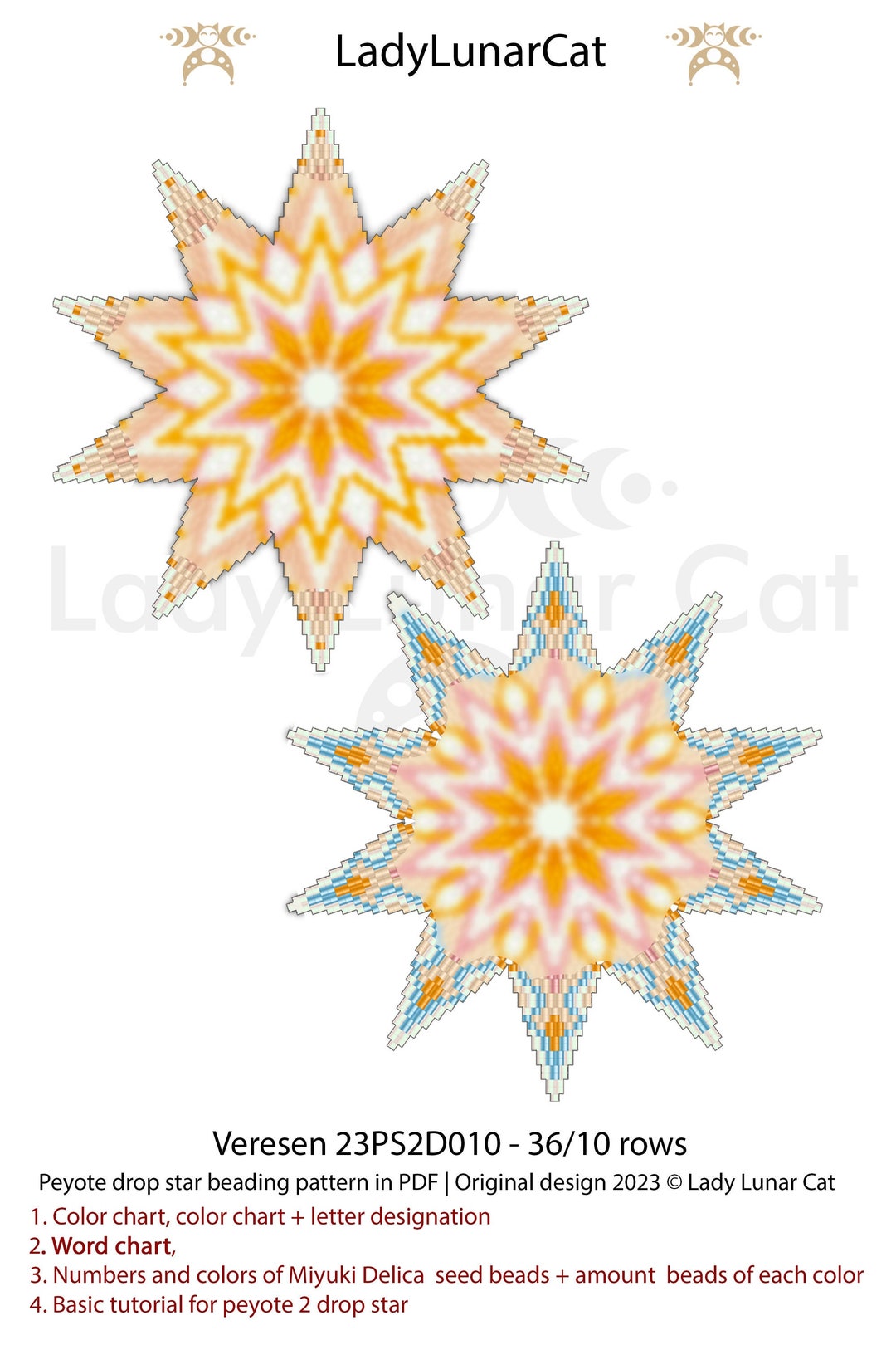 Peyote 2 Drop Star Pattern for Beading - Veresen 23PS2D010 10 Rows ...