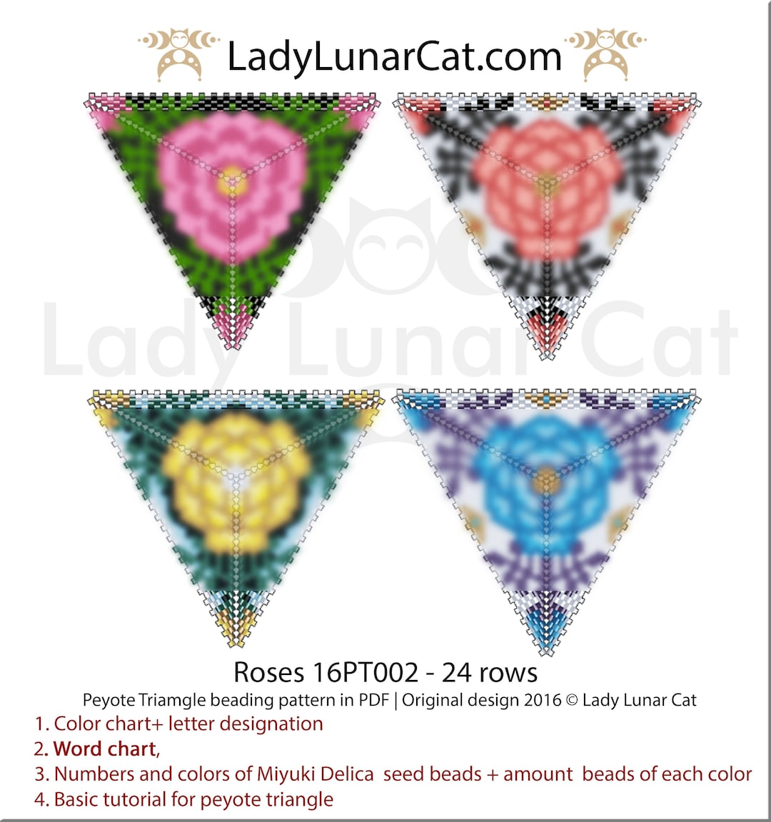 Peyote Triangle Pattern, Tutorial for Beading, Seed Beads Roses - Etsy
