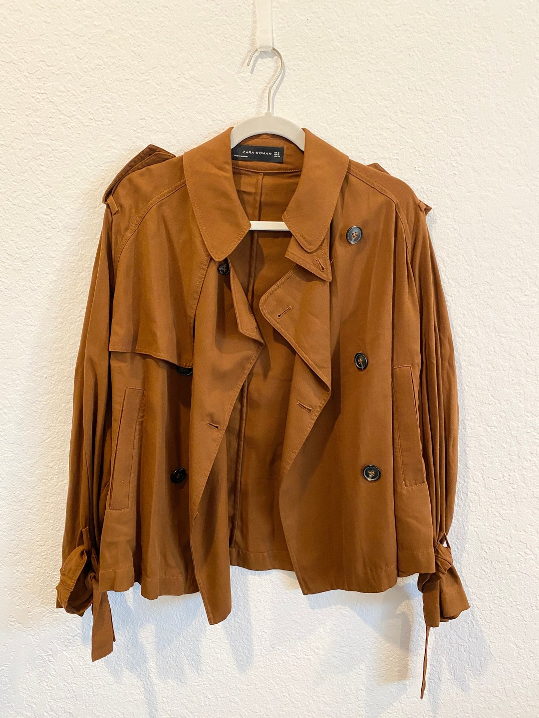 Beautiful Brown Short Trench Coat, Double-breasted Trench Coat, Short ...
