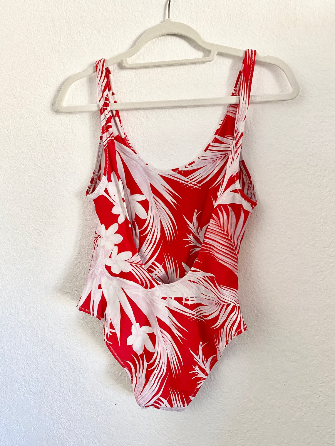 Vintage Palm Tree Tropical Print One Piece Swimsuit, Red Swimsuit, Low ...