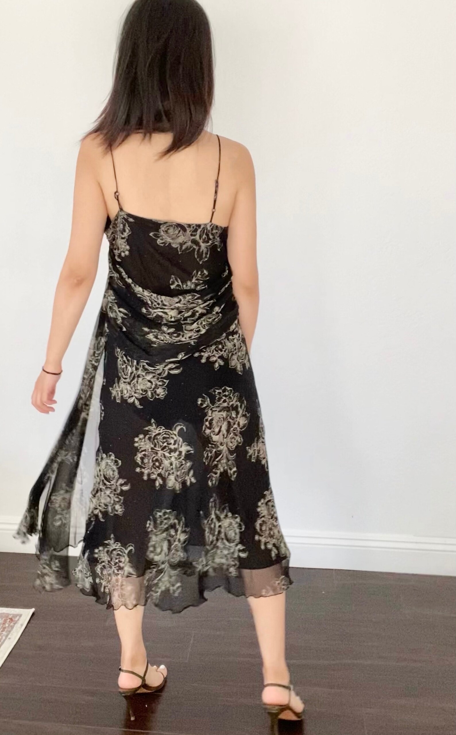 Vintage black floral cocktail dress sheer overlay | Etsy