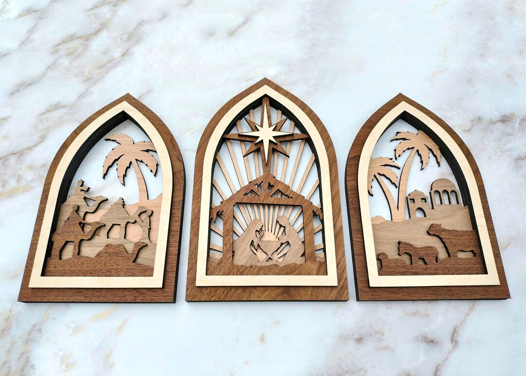 Nativity Scene - Cathedral Arch Styled Nativity Scene With 3 Panels ...