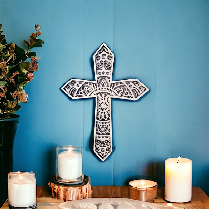 Christian Cross Mandala Cross 3d Wood Cross Christian Cross Decor - Etsy