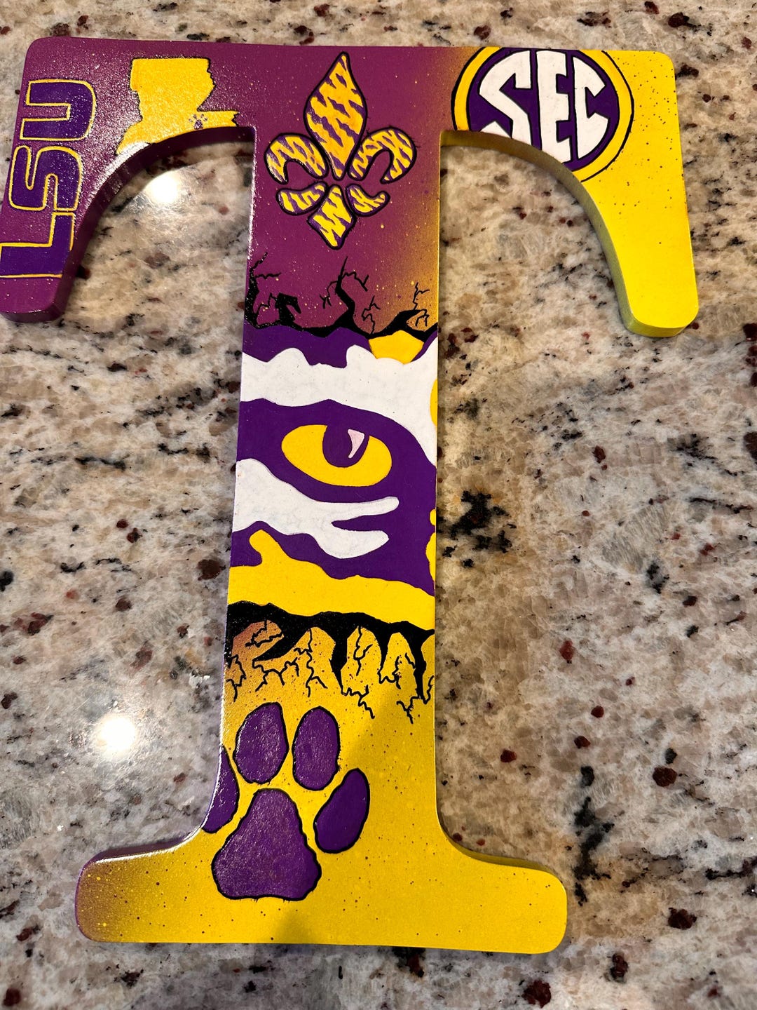 Hand Painted LSU Themed 12 Wood Letter T - Etsy