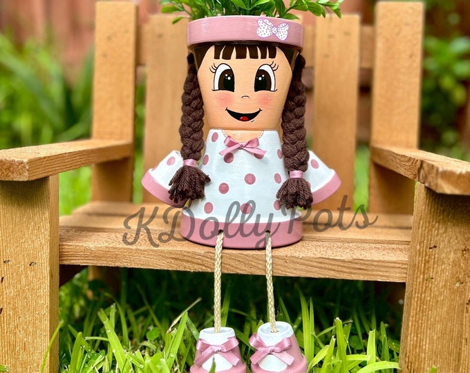 Girl Flower Pot People/clay Pot People/pot Pal/pot Person/painted Pot ...