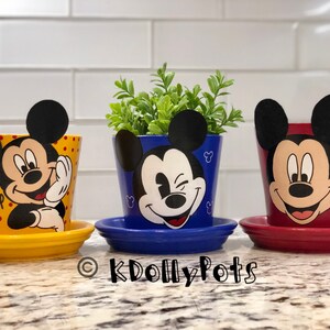 Hand Painted Mickey Mouse Flower Pot/painted Pot/clay Pot/plants ...