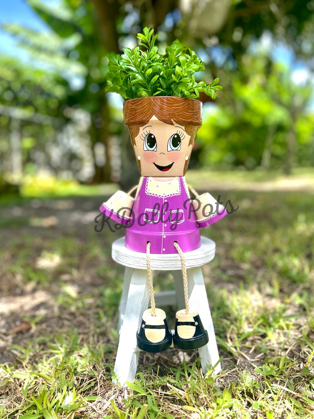 Girl Flower Pot People/clay Pot People/plant Pot/pot Person/painted Pot ...