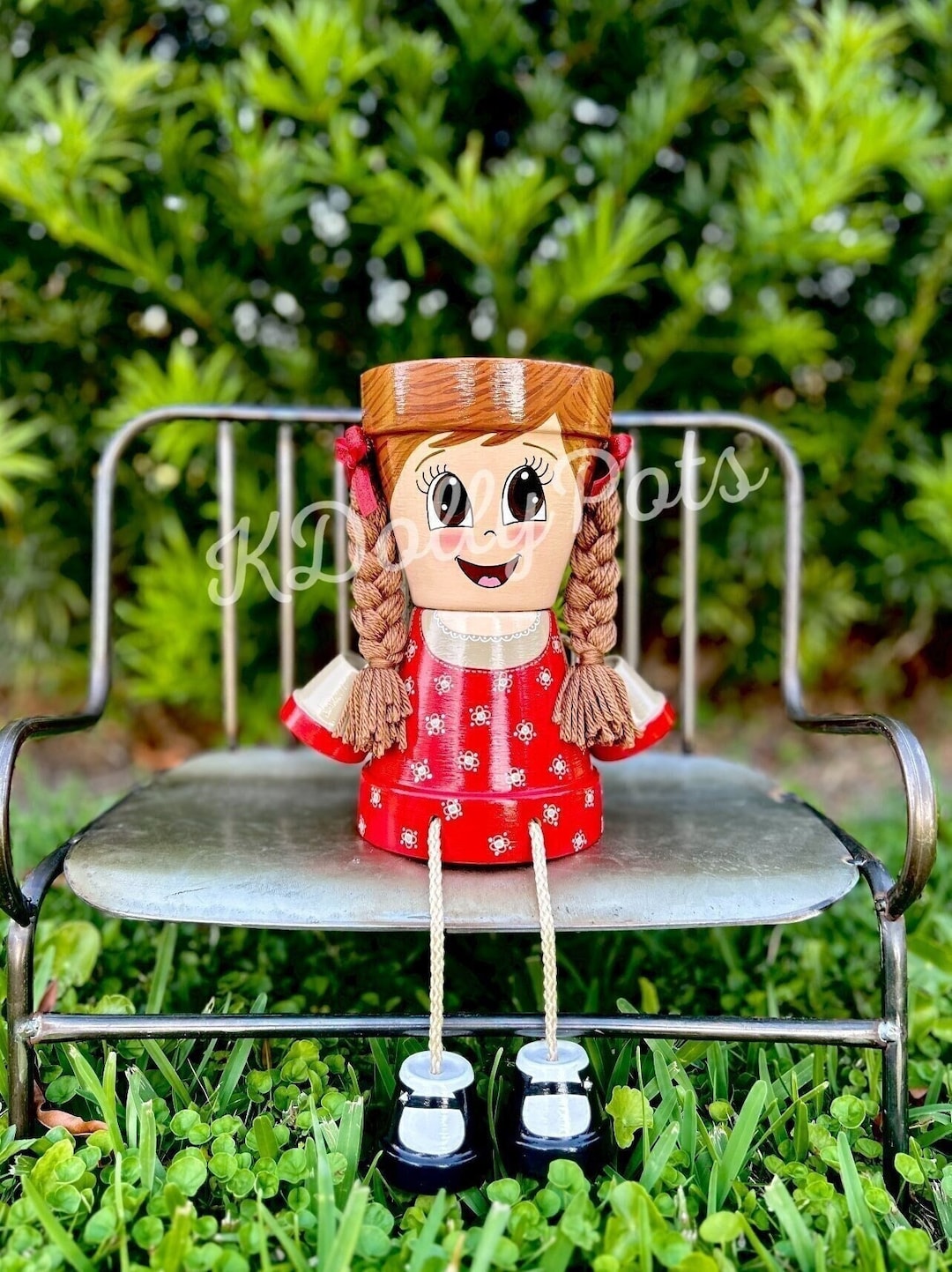 8'' Girl Flower Pot People/clay Pot People/pot Pal/pot Person/painted ...