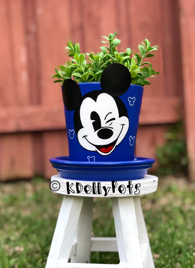 Hand Painted Mickey Mouse Flower Pot/hand Painted Clay | Etsy