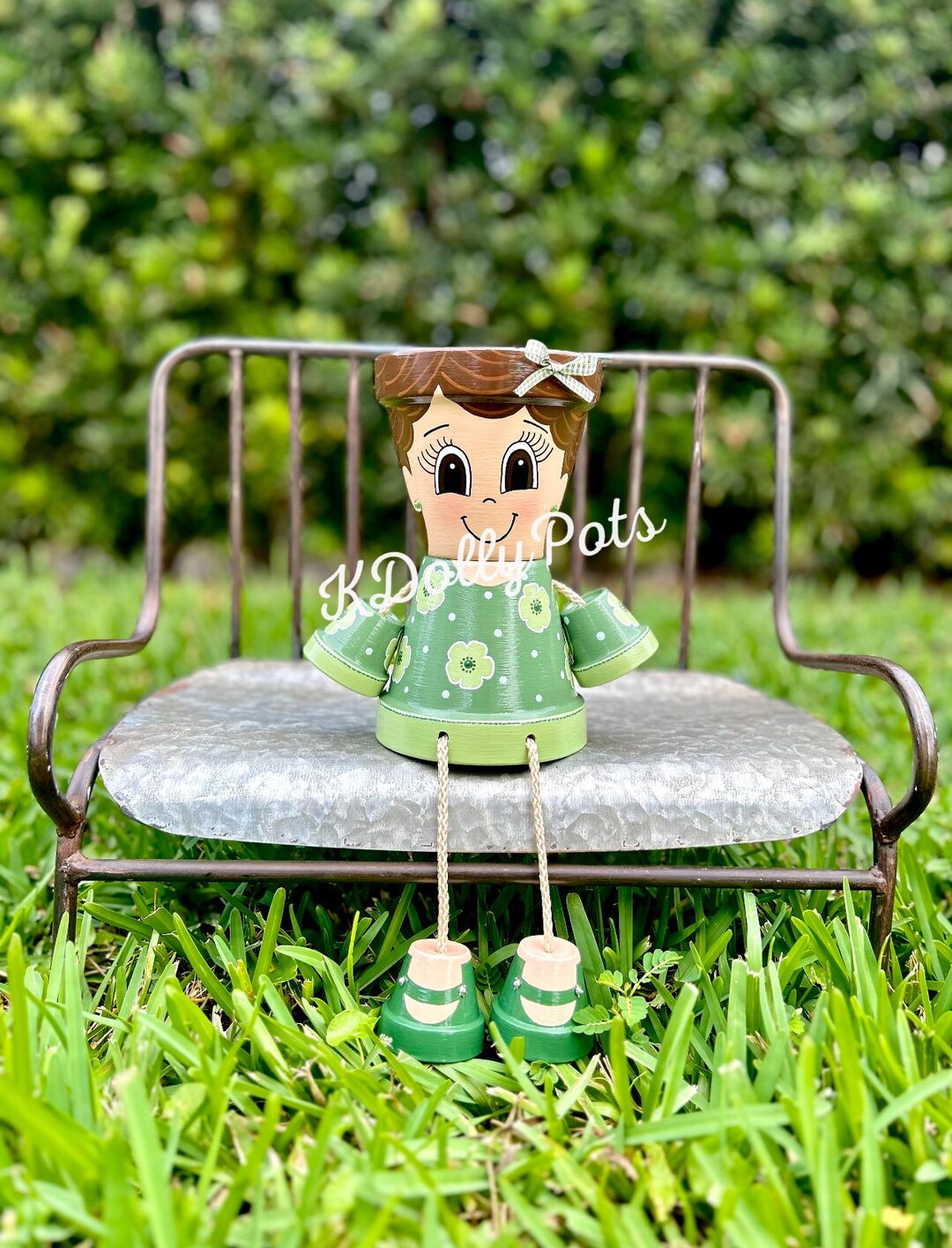 8'' Girl Flower Pot People/clay Pot People/pot Pal/pot Person/painted ...