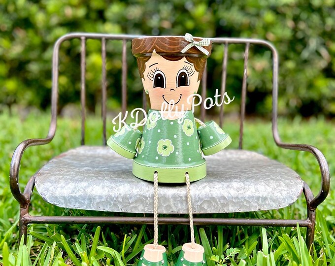 8'' Girl Flower Pot People/clay Pot People/pot Pal/pot Person/painted ...