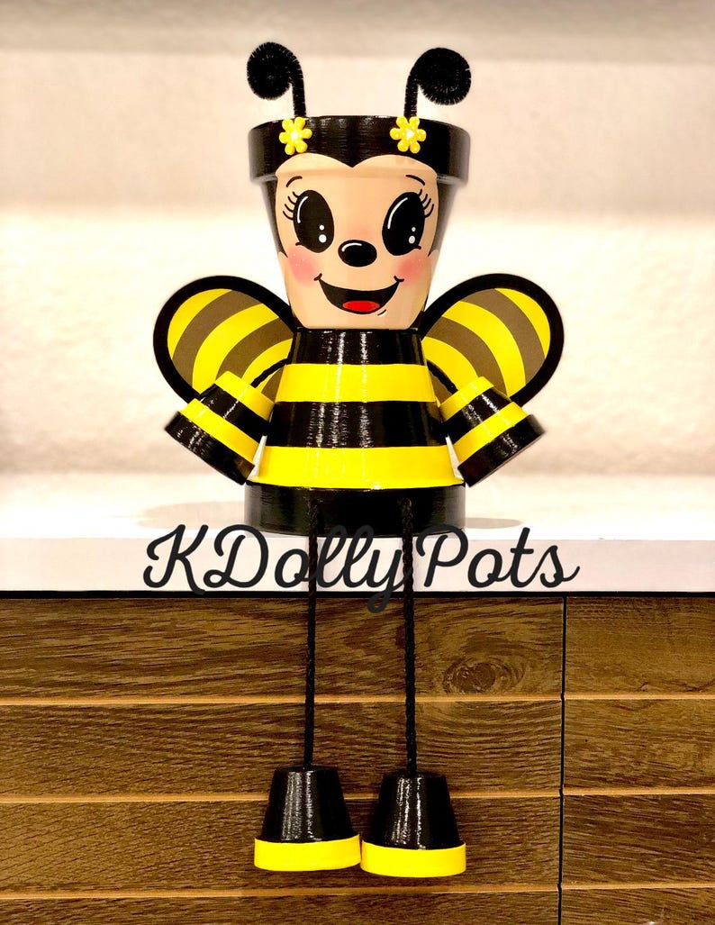 8" Bumblebee Flower Pot/clay Pot People/bee/painted Pot/garden ...
