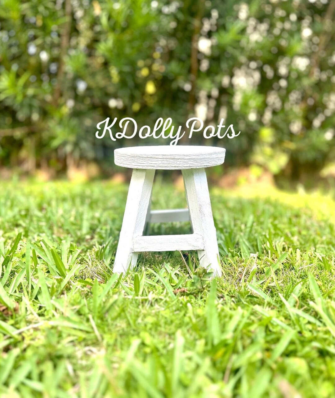 Small White Distressed Stool Plant Stand/people Pot Display Stool ...