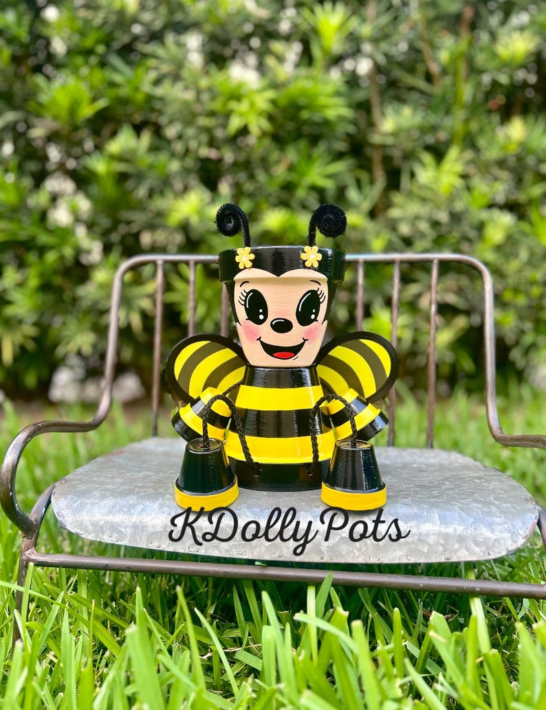 8" Bumblebee Flower Pot/clay Pot People/bee/painted Pot/garden ...