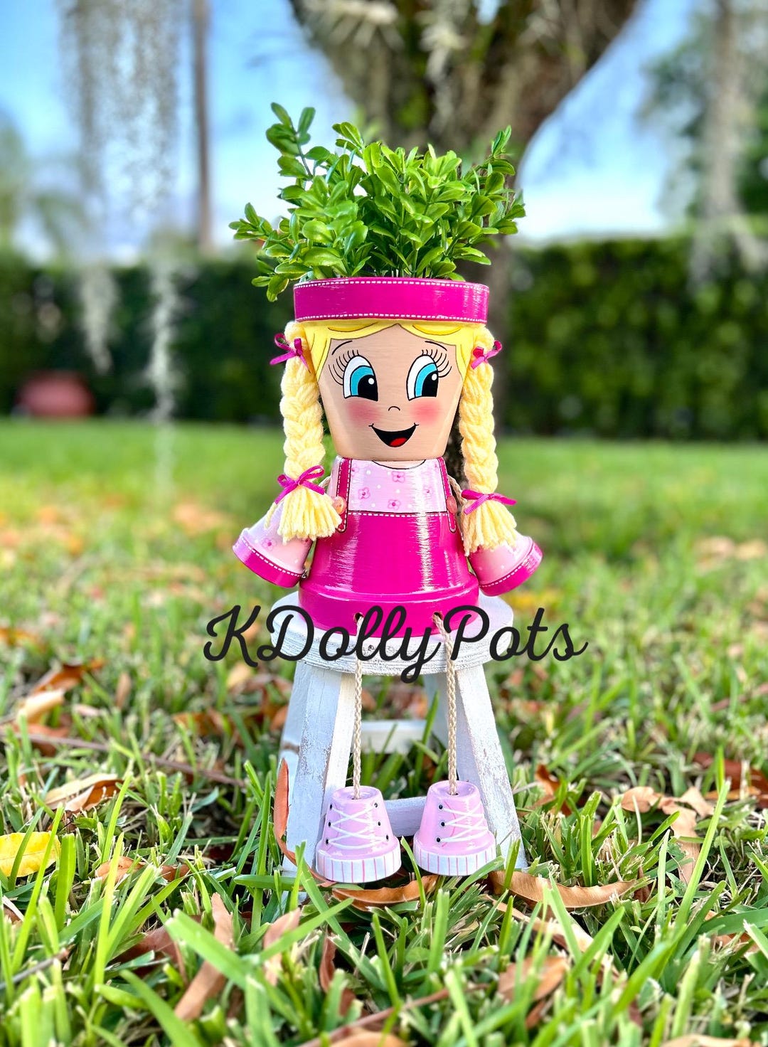 8'' Girl Flower Pot People/clay Pot People/pot Pal/pot Person/painted ...
