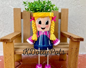 8'' Girl Flower Pot People/clay Pot People/pot Pal/pot Person/painted ...