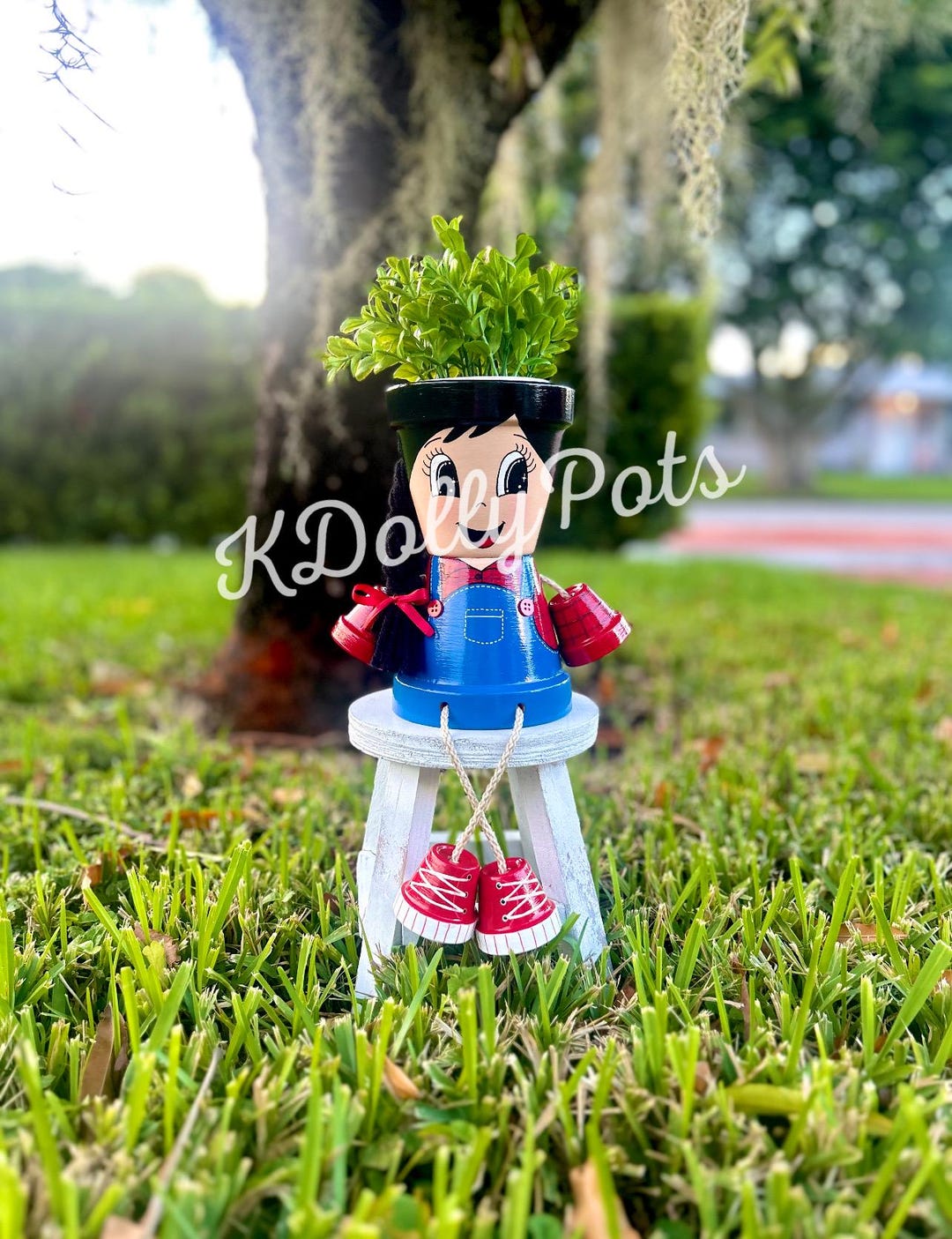 8'' Girl Flower Pot People/clay Pot People/pot Pal/pot Person/painted ...