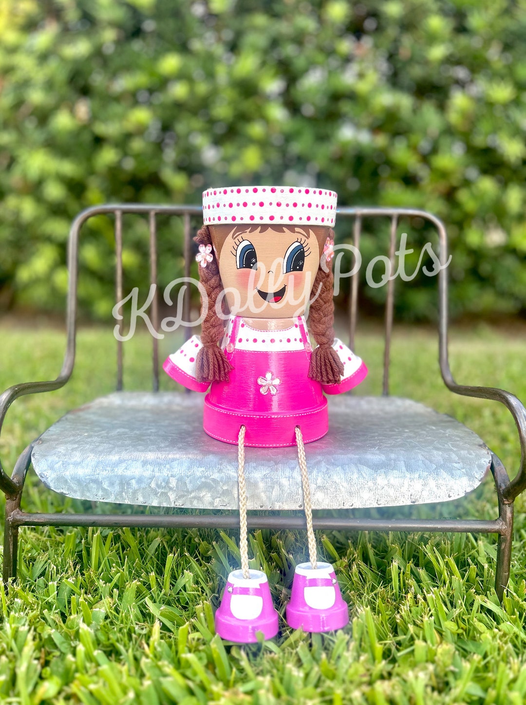 8'' Girl Flower Pot People/clay Pot People/pot Pal/pot Person/painted ...