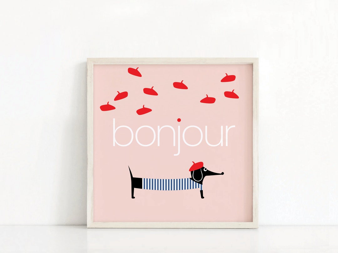 Dachshund Wall Art Bonjour Sausage Dog Wall Art Wiener Dog Poster Dog ...
