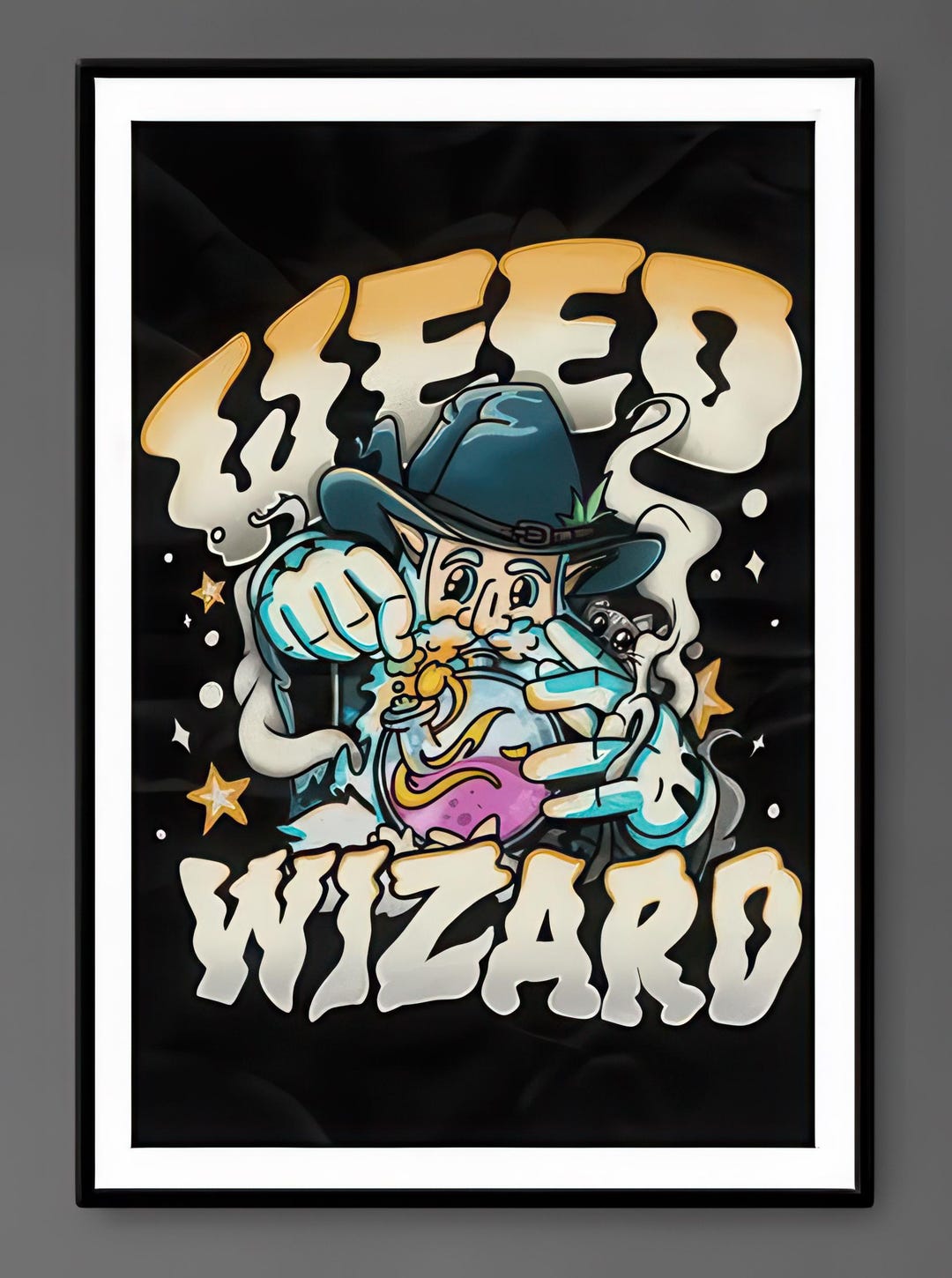 Trippy Weed Wizard Poster - Psychedelic Cartoon Wall Art With Magical ...