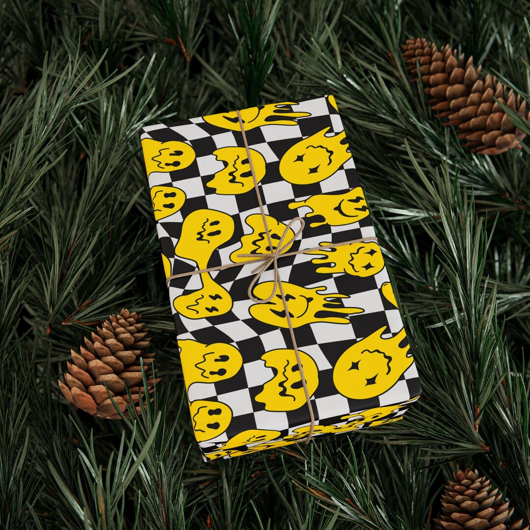 Melting Smiley Faces Warped Checkerboard Wrapping Papers | Surreal ...