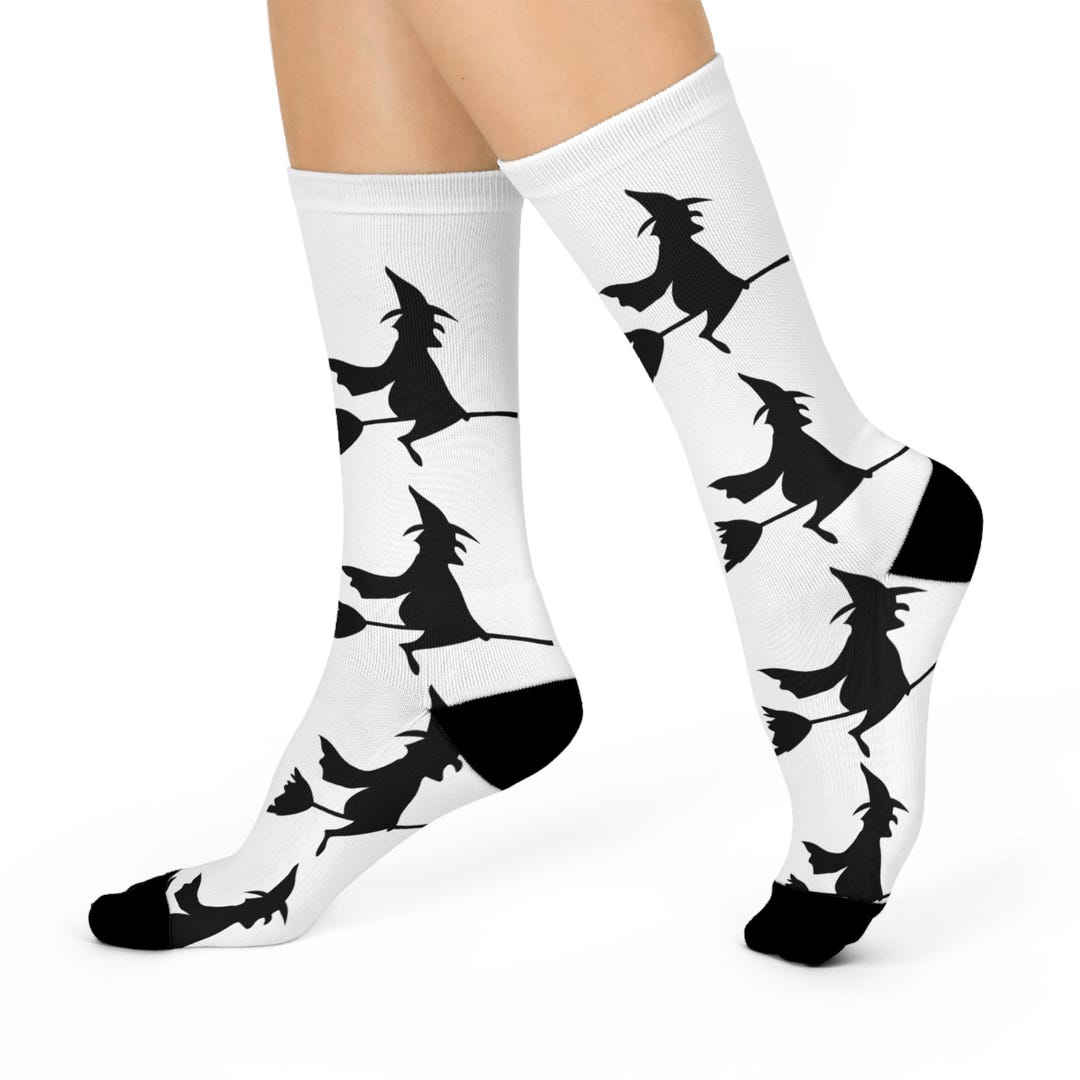 Halloween Witch Socks, Flying Witch on Broomstick Socks, Spooky Costume ...