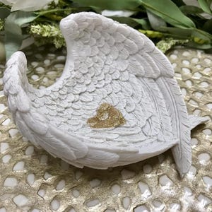 Large Angel Wings Heart Trinket Dish Iridescent Gold Heart Keepsake ...