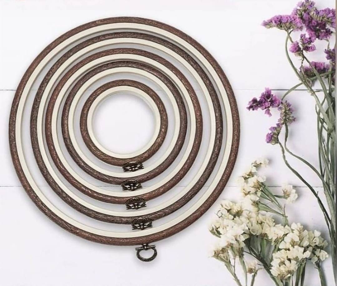 Nurge Wooden Imitation Hoop, Flexi Hoop for Hand Embroidery, Cross ...