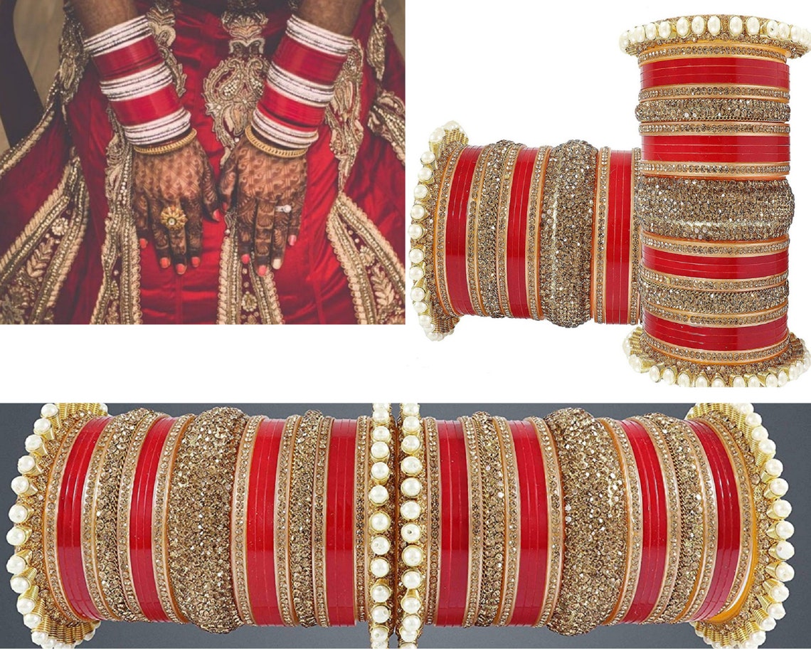 Bridal Red Traditional chuda set with cubic zirconia stone | Etsy