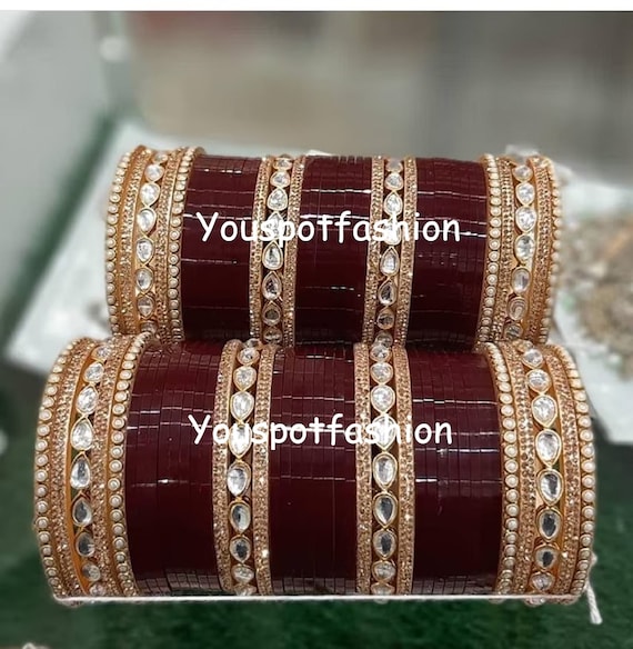Maroon Chura Kundan Chuda Bridal Chura Punjabi Traditional - Etsy India