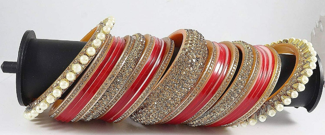 Bridal Red Traditional chuda set with cubic zirconia stone | Etsy