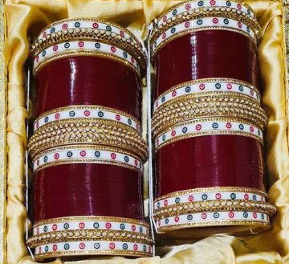 Indian Maroon Traditional Wedding Bridal Chuda/White Dotted | Etsy