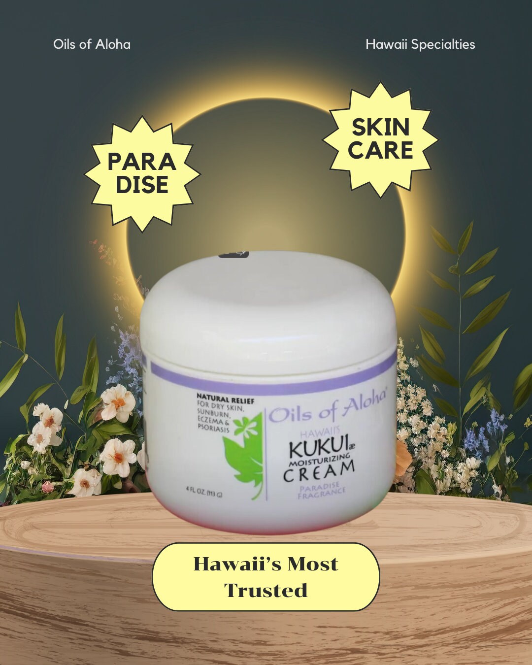 Kukui Moisturizing Cream Paradise Fragrance 4 Oz. Natural Travel Size ...