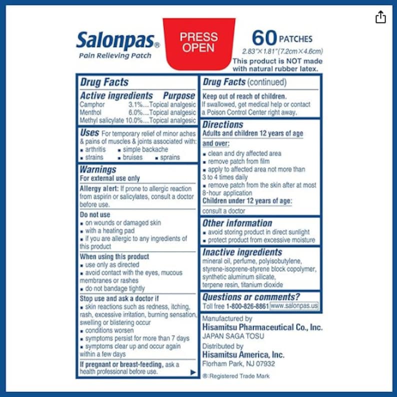 SALONPAS Pain Patch 60-count Body Ache - Etsy