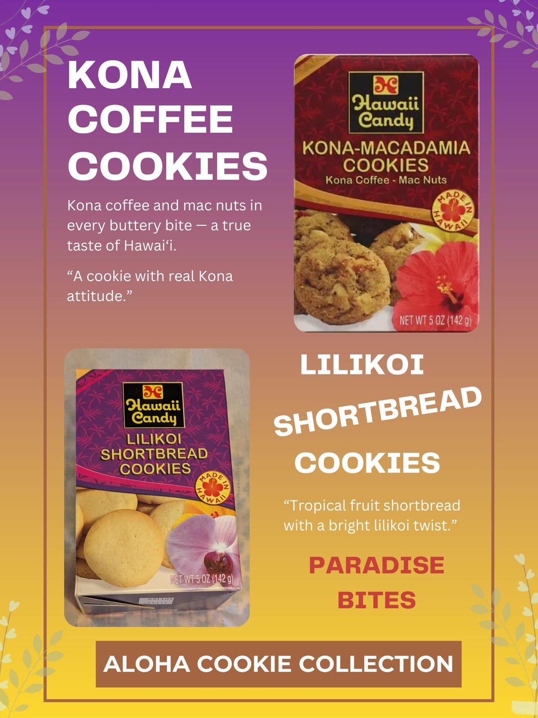 Kona Coffee Macadamia & Lilikoi Shortbread Cookies Duo, Aloha Cookie ...
