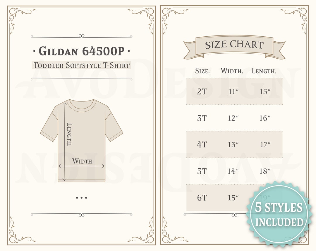 Gildan 64500P Shirt 2T to 6T Imperial Size Chart, Toddler Softstyle T ...